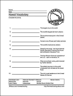 Hawaii Worksheet