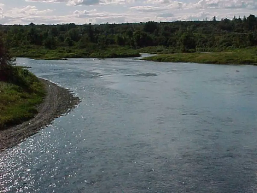 Ο ποταμός Aroostook κατά τη διάρκεια μιας ηλιόλουστης ημέρας.