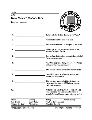 New Mexico Worksheet