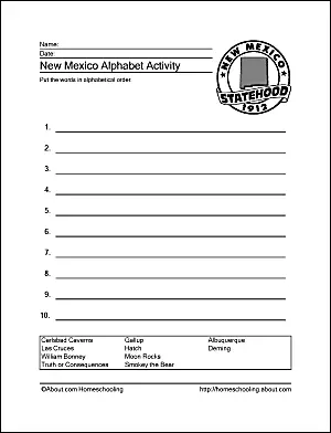 New Mexico Worksheet