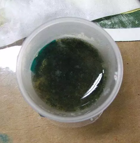 Denna kopp innehåller järn(II)hydroxidfällning eller grönrost.