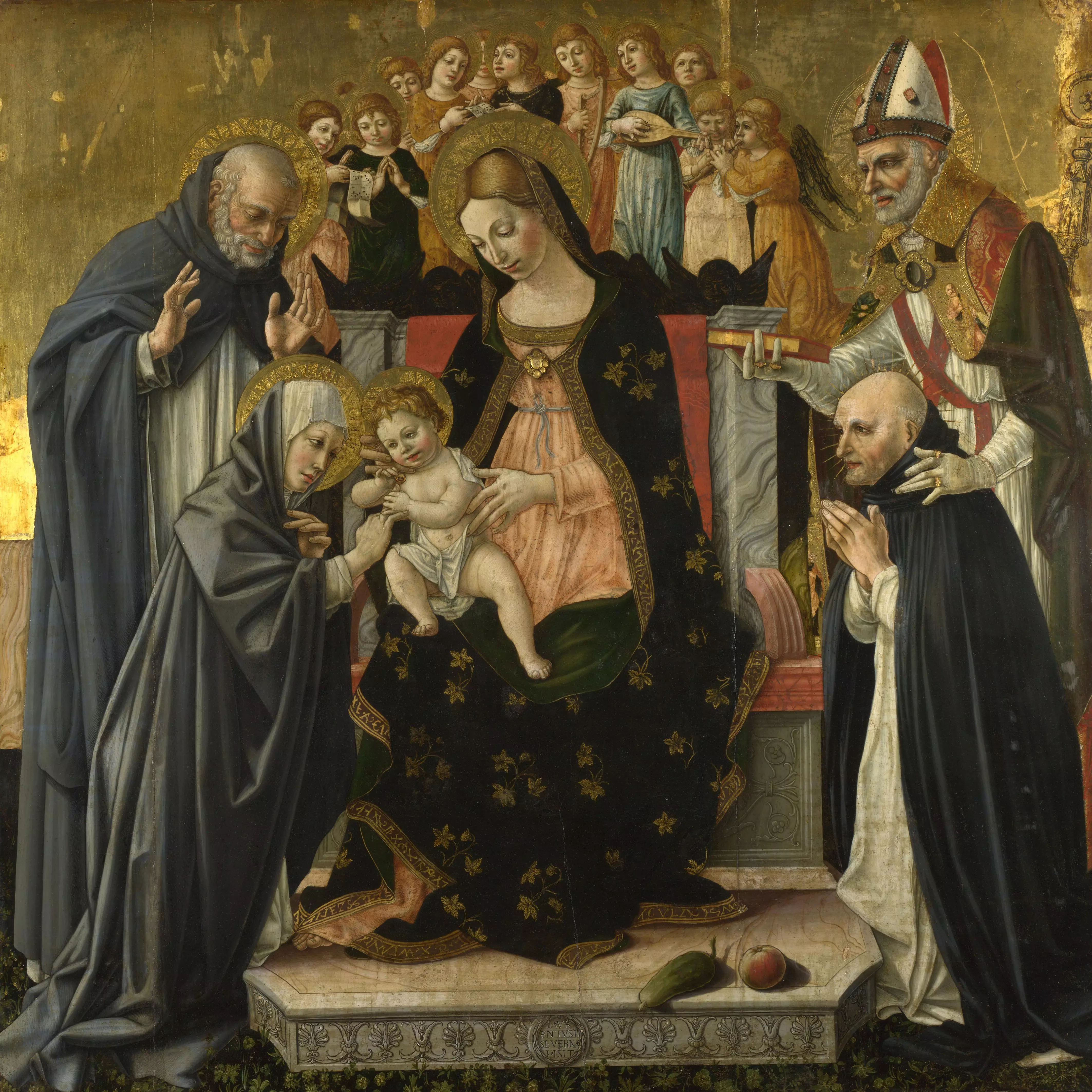 പെയിന്റിംഗ്: 1490-95 കാലഘട്ടത്തിൽ ലോറെൻസോ ഡി അലസ്സാൻഡ്രോ എഴുതിയ, സിയീനയിലെ വിശുദ്ധ കാതറിൻ്റെ മിസ്റ്റിക് വിവാഹം