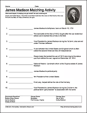 James Madison Vocabulary Worksheet