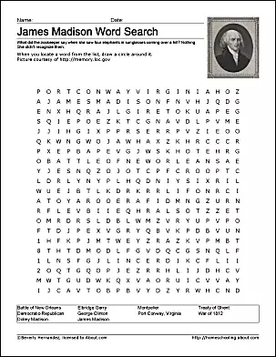 James Madison Wordsearch