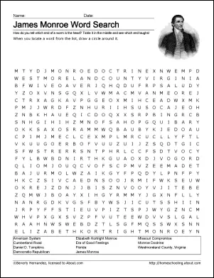 James Monroe Wordsearch