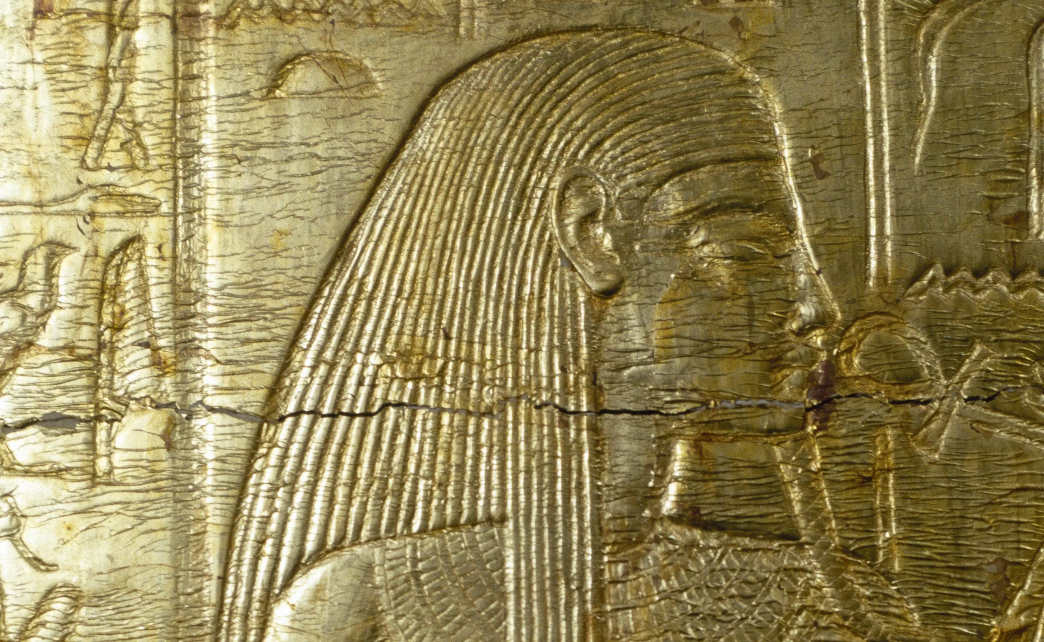 Détail de la gravure de la chapelle couverte d'or de la tombe du roi Toutankhamon, Egypte