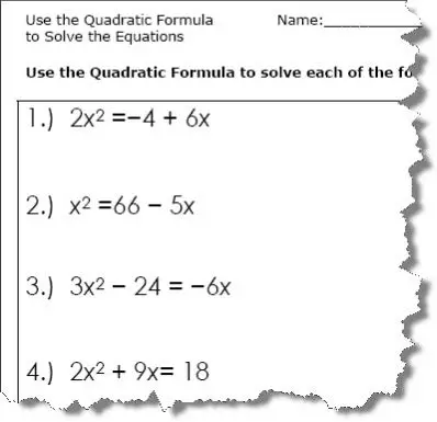 Quadratic Worksheet