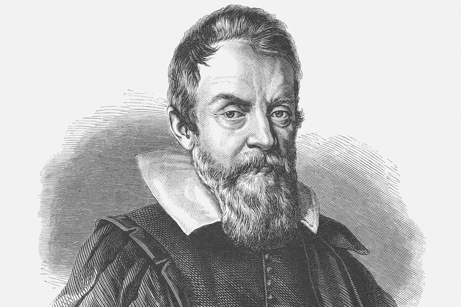 Galileo Galilei (1564-1642), wood engraving, luam tawm xyoo 1864