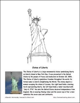 Stranica za bojanje Kipa slobode