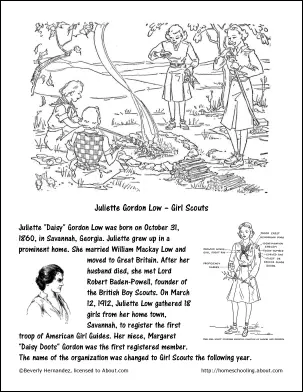 Juliette Gordon Low - Girl Sikaotu Colouring Page