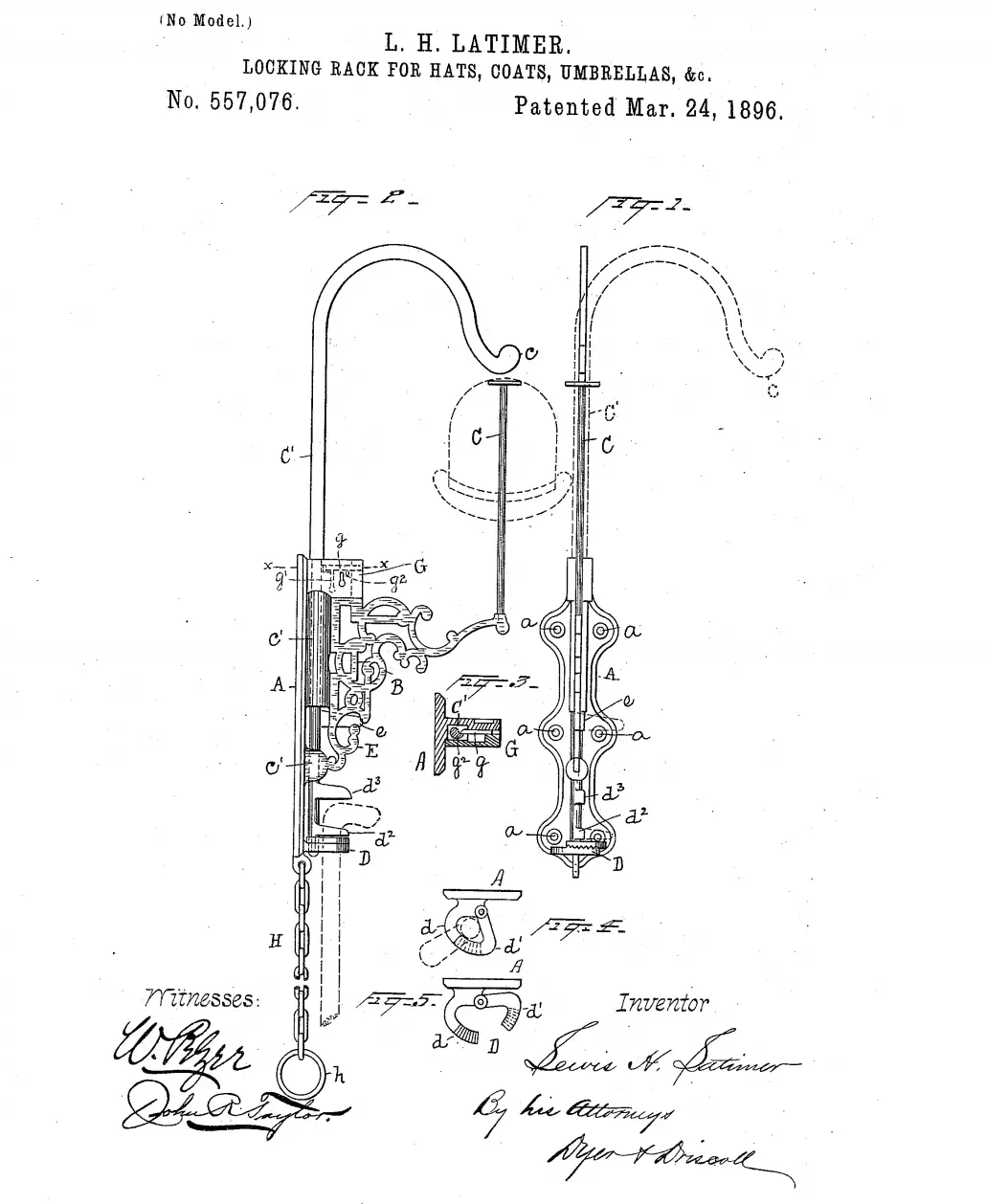 Льюис Латимер шапка өчен бикләү патент рәсеме