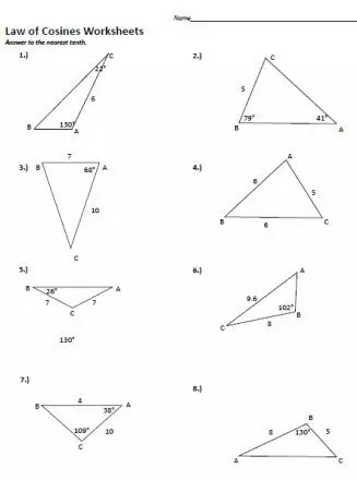 Gesetz vun Cosines Worksheets