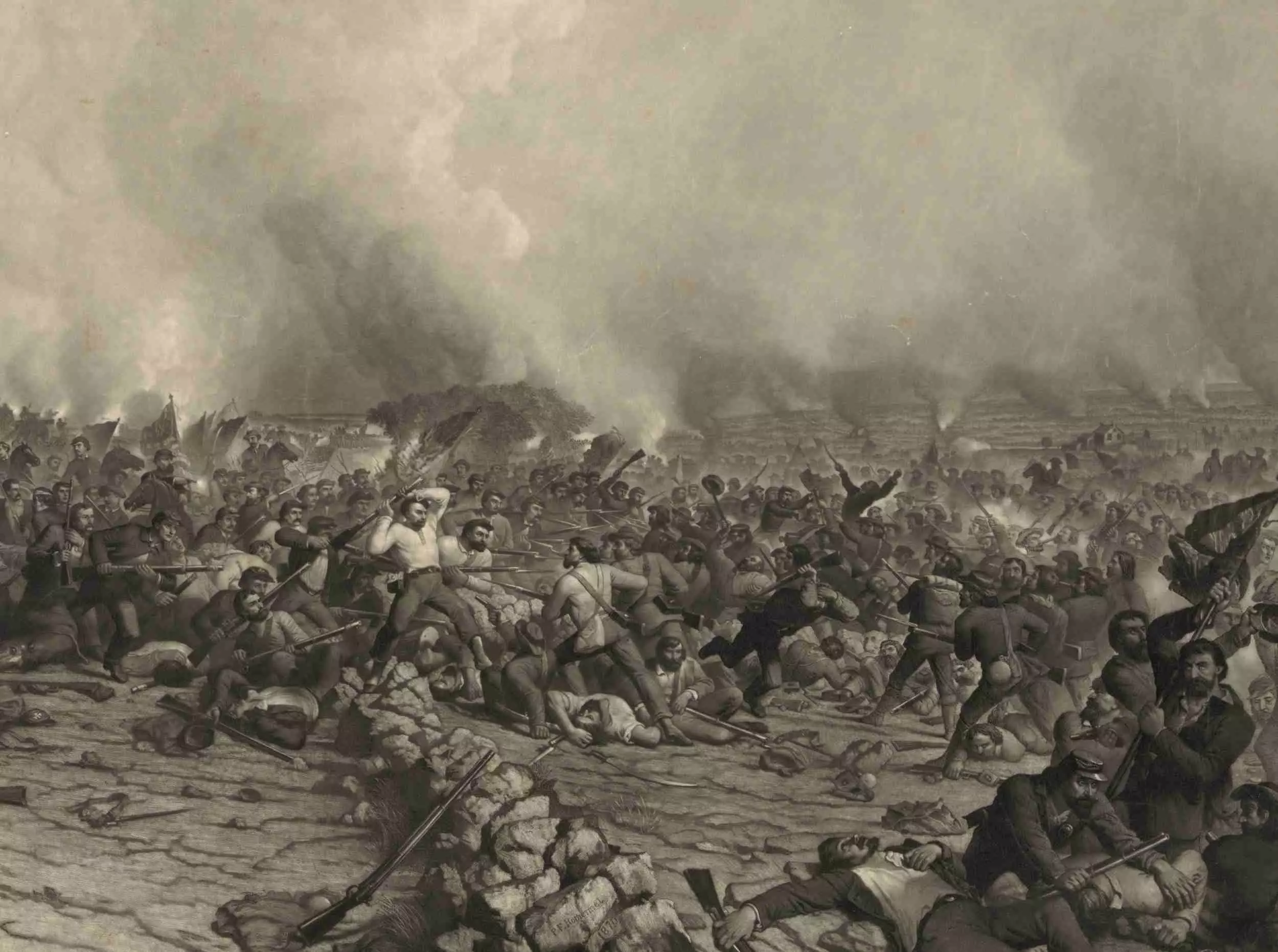 Pickett's Charge by Gettysburg, uitbeelding van gevegte by die klipmuur