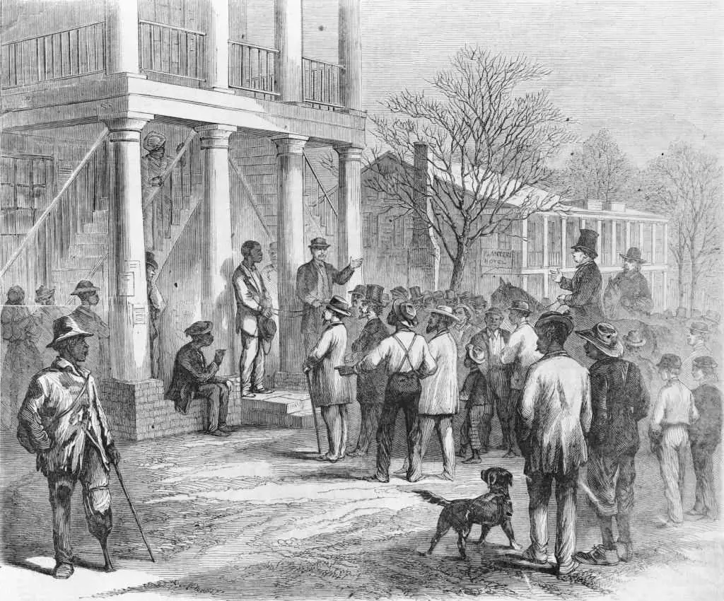 Libera nigrulo estanta vendita por pagi sian monpunon, en Monticello, Florido, 1867.