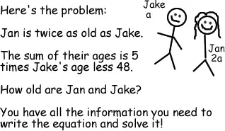 גיליון עבודה של בעיות גיל אלגברה עם יאן וג'ייק