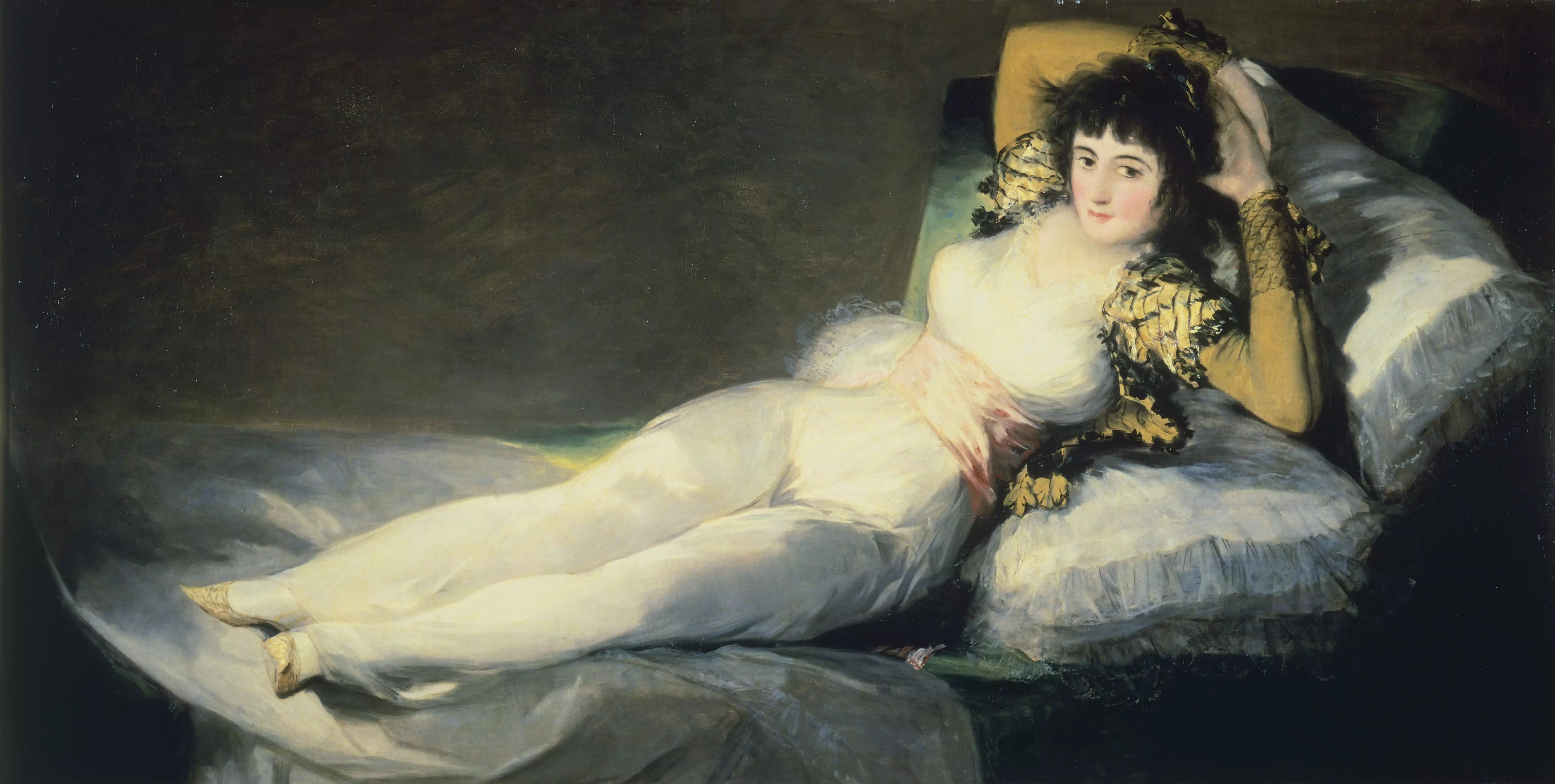 Maja aliyevaa (La Maja vestida), 1800, na Francisco de Goya (1746-1828), mafuta kwenye turubai, 95x190 cm.