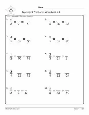 Ekvivalentaj Frakcioj, 6-a-grada matematiko