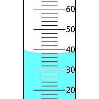 量筒中的液體彎月面讀數為 38 毫升