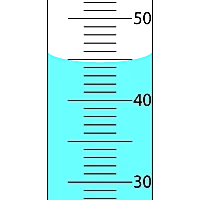 ፈሳሽ ሜኒስከስ በተመረቀ ሲሊንደር ንባብ 44.5 ሚሊ