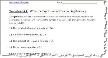 Expresión algebraica Hoja de trabajo 4 de 5