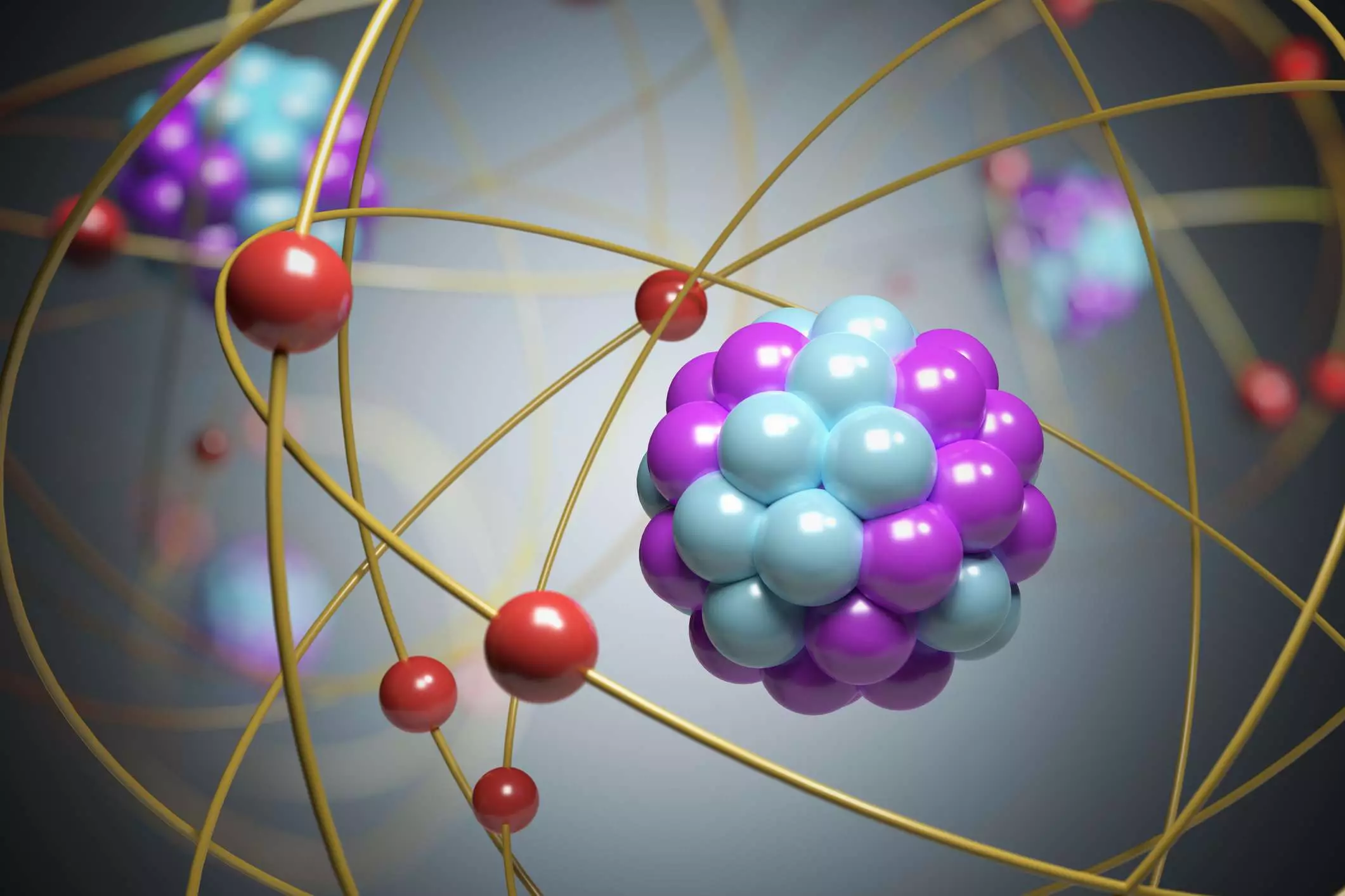 Atomdaki temel parçacıkların 3D işlenmiş çizimi