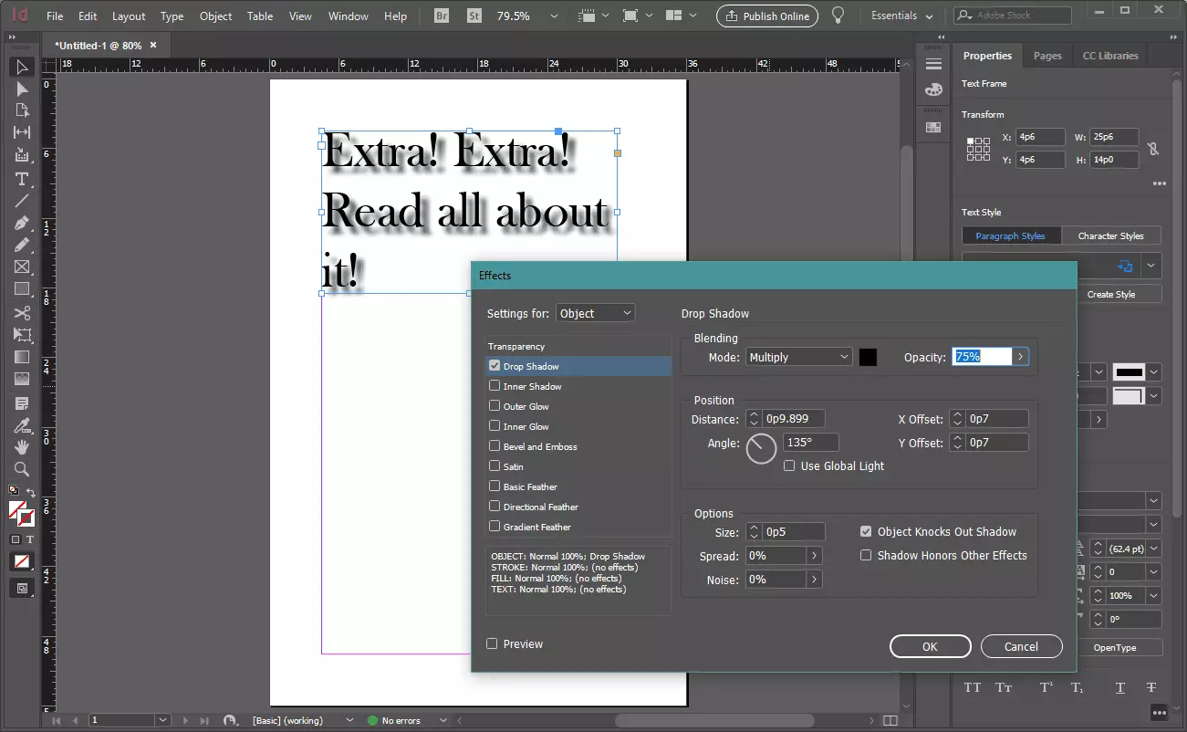 InDesign ڊراپ شيڊ