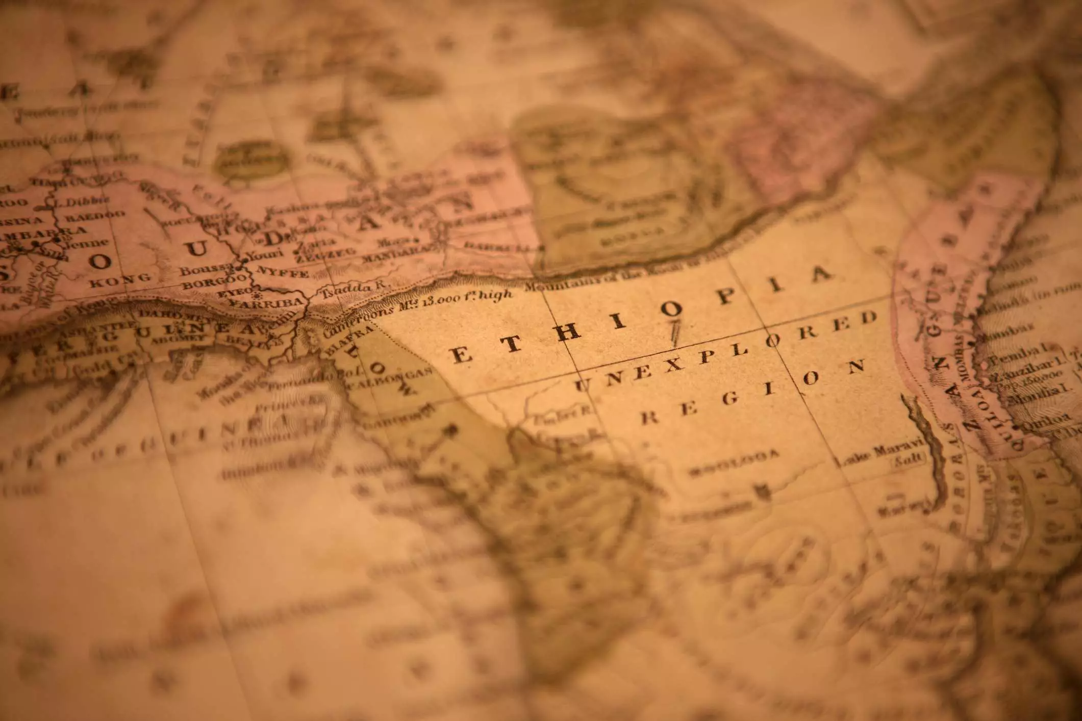 oude kaart met ethiopië en onontgonnen gebied