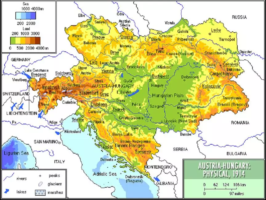 1914 carte de l'Autriche Hongrie
