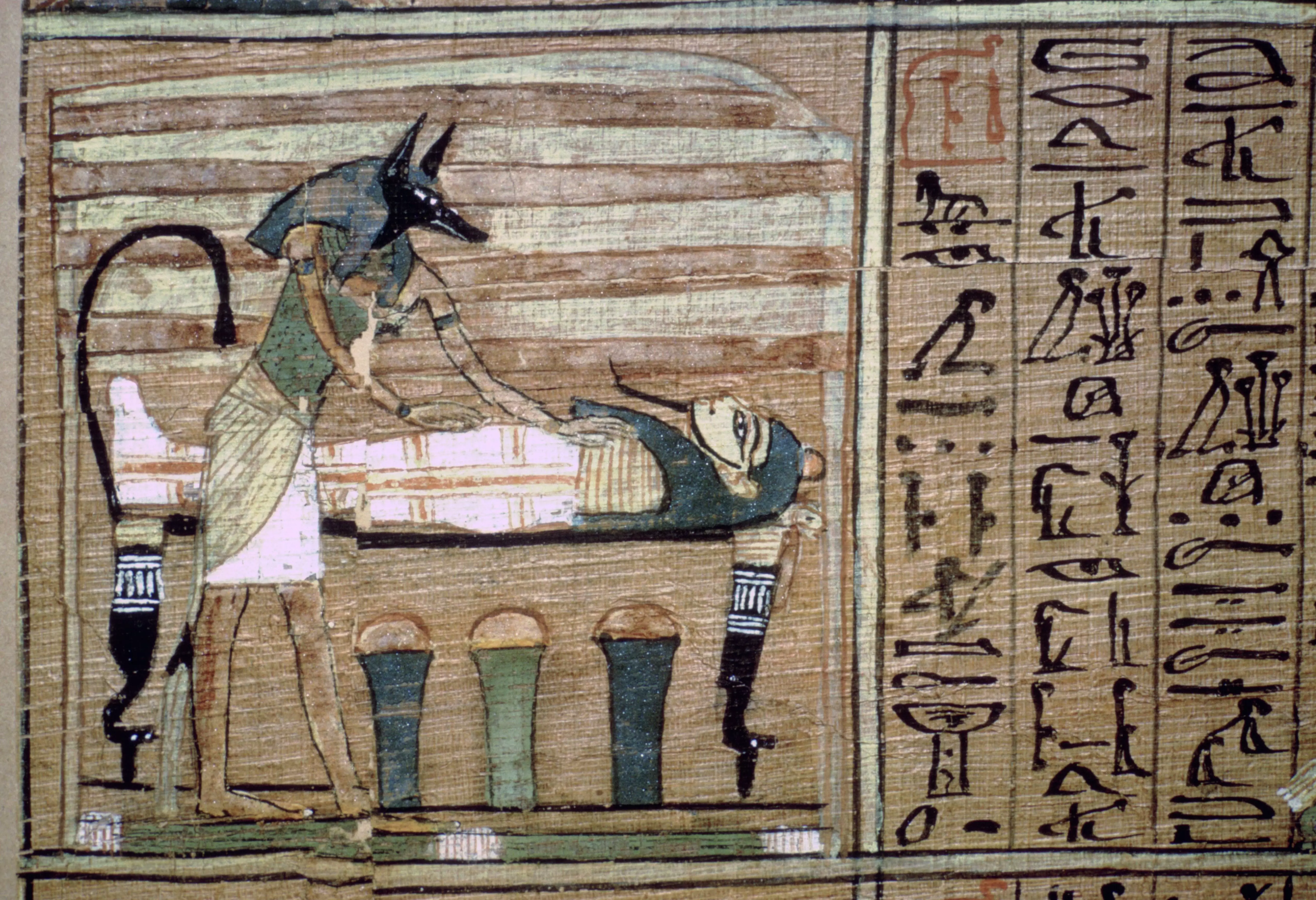 Anubis papiroa momia prestatzen.