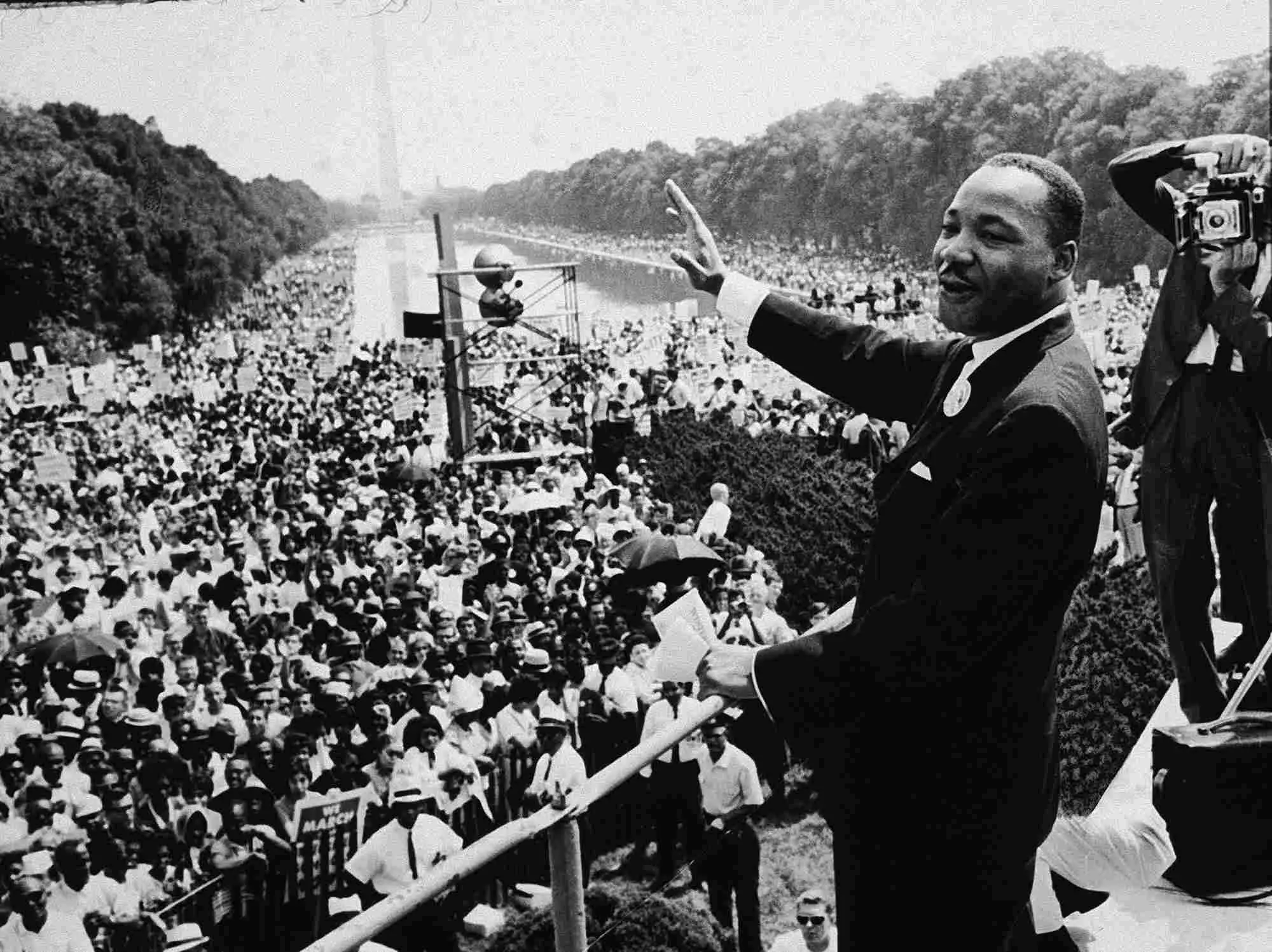 Martin Luther King ag labhairt leis an slua ag an March on Washington, 1963