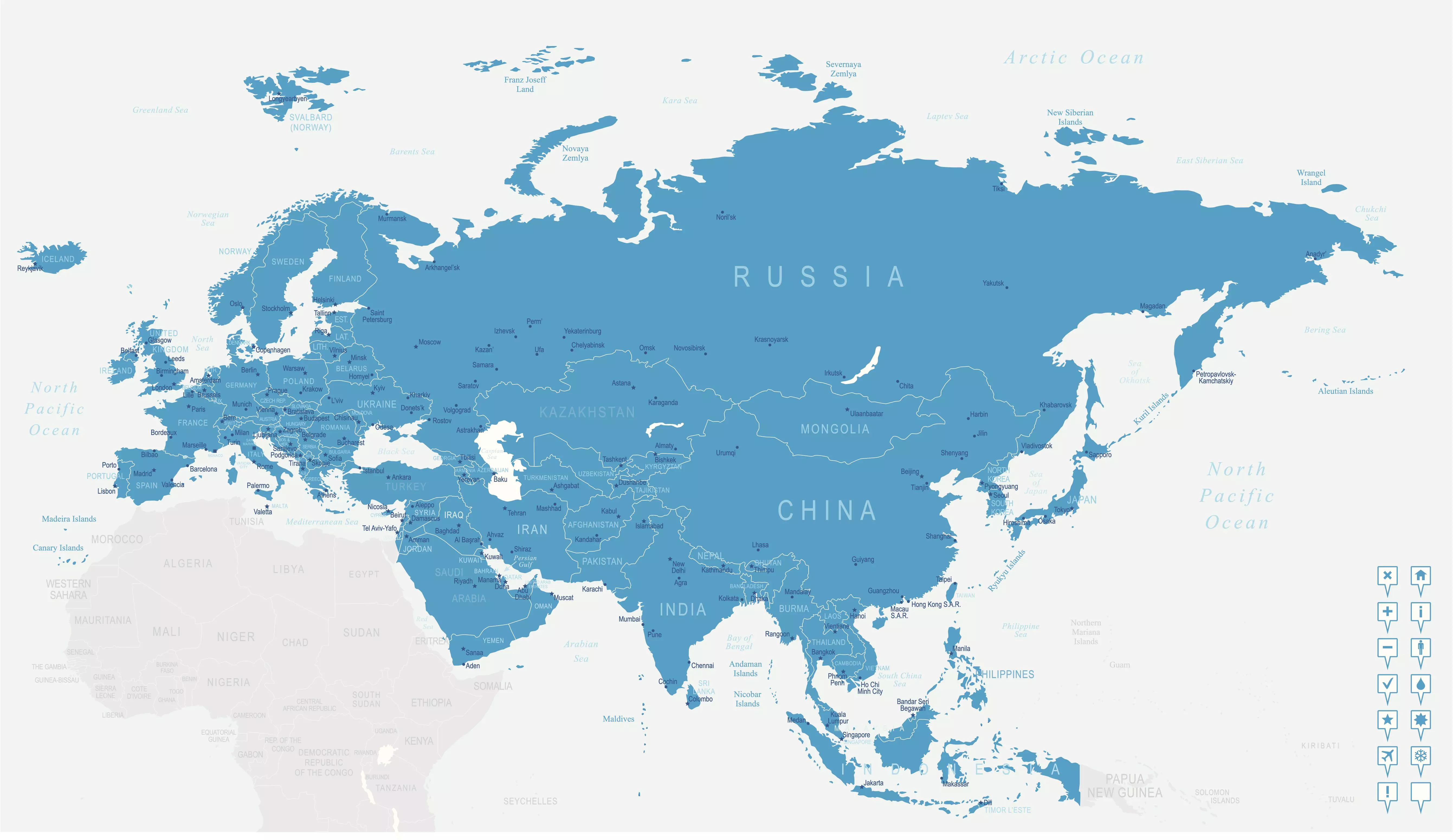 Carte numérique de la carte de l'Eurasie.