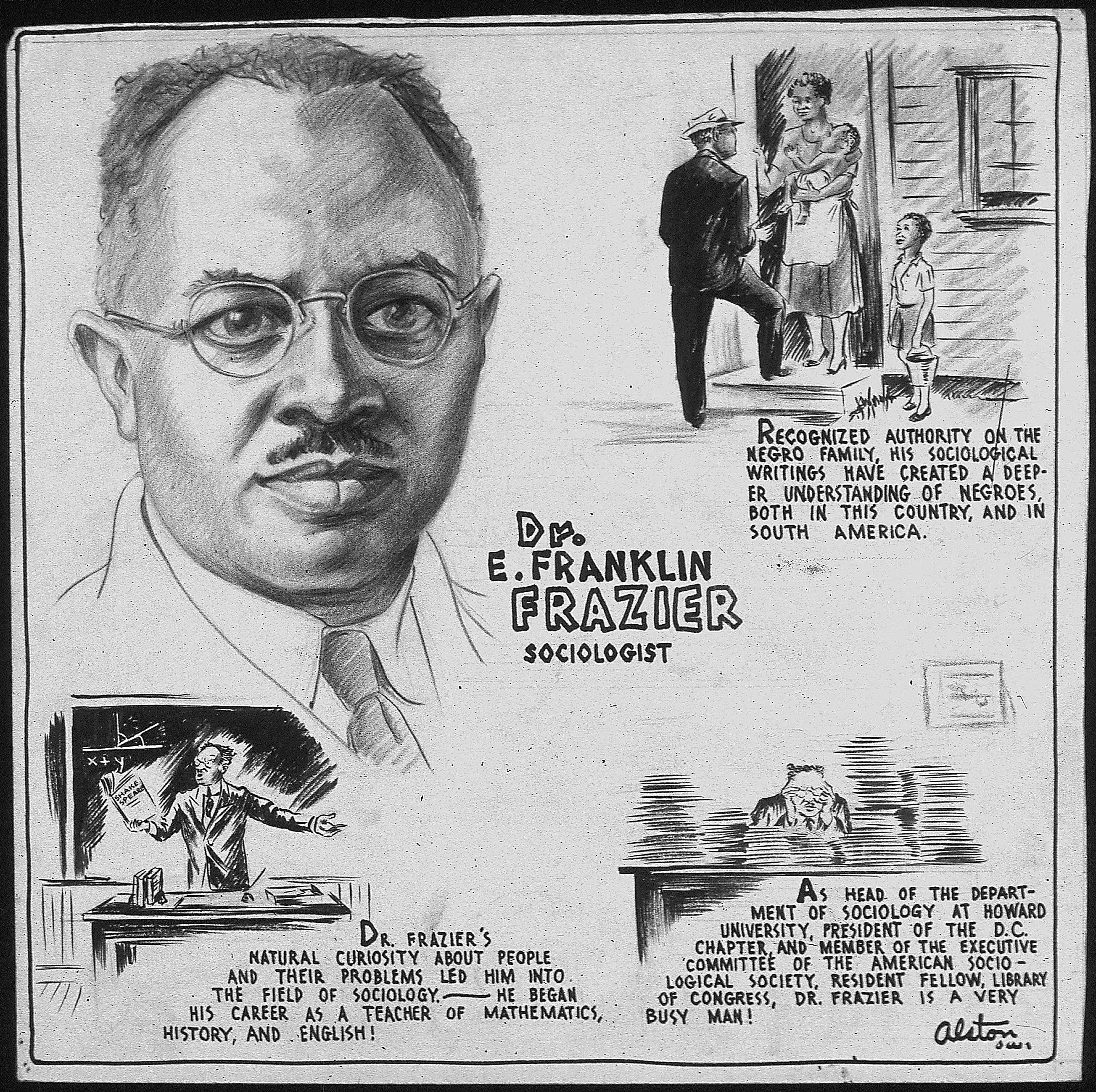 Плакат, изобразяващ работата на Е. Франклин Фрейзър, известен чернокож американски социолог.
