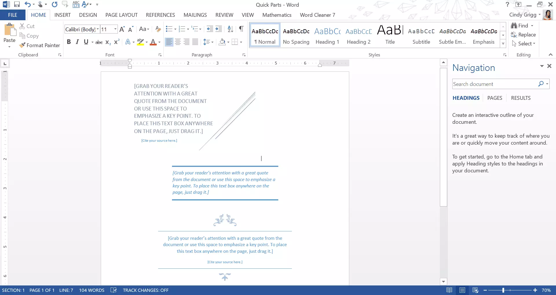 Vedä lainausrakennuspalikoita Microsoft Wordille
