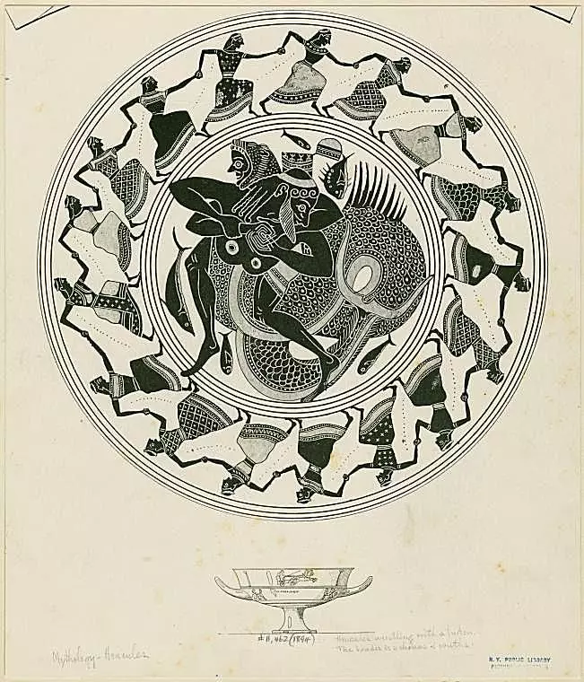 Bild-ID: 1623849 [Kylix zeigt Herkules im Ringen mit Triton.] (1894)